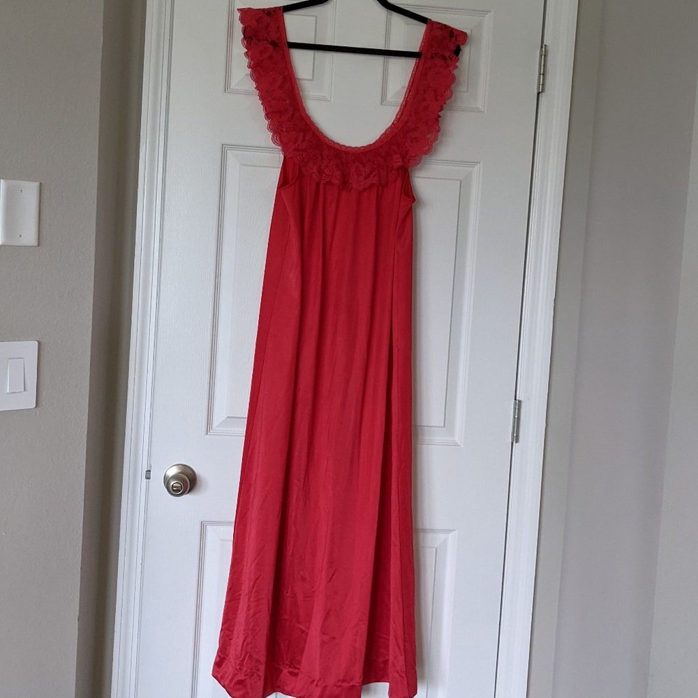 Vintage Lorraine Long Red Nightgown Slip Chemise - Gem